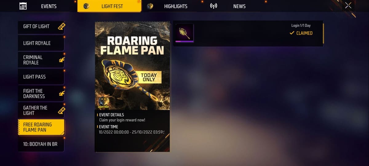 How to get free Roaring Flame Pan in Free Fire MAX (October 24)
