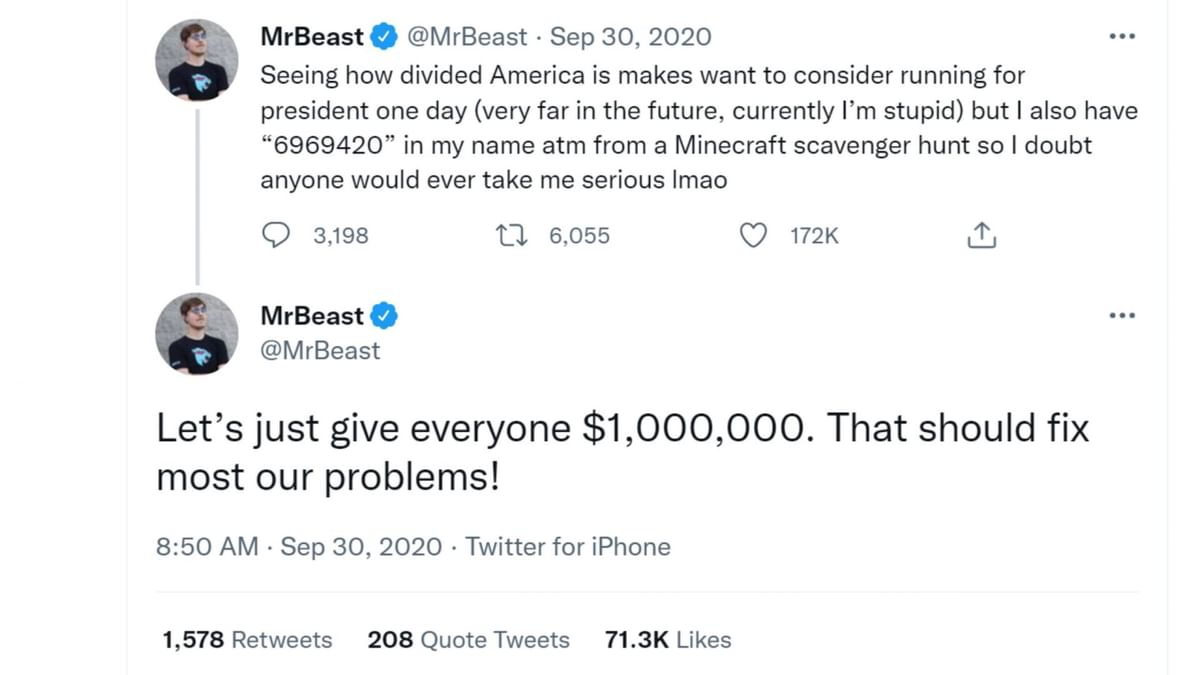 MrBeast hints running for United States President position at 40