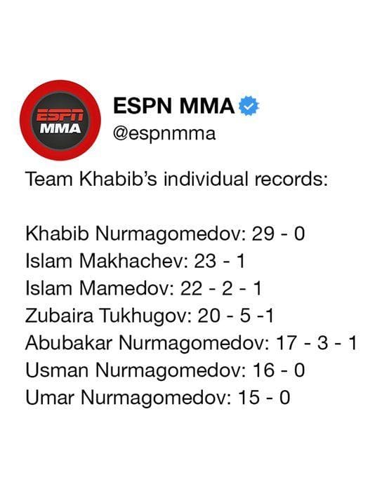 The dominant combined fight record of Khabib Nurmagomedov's team revealed