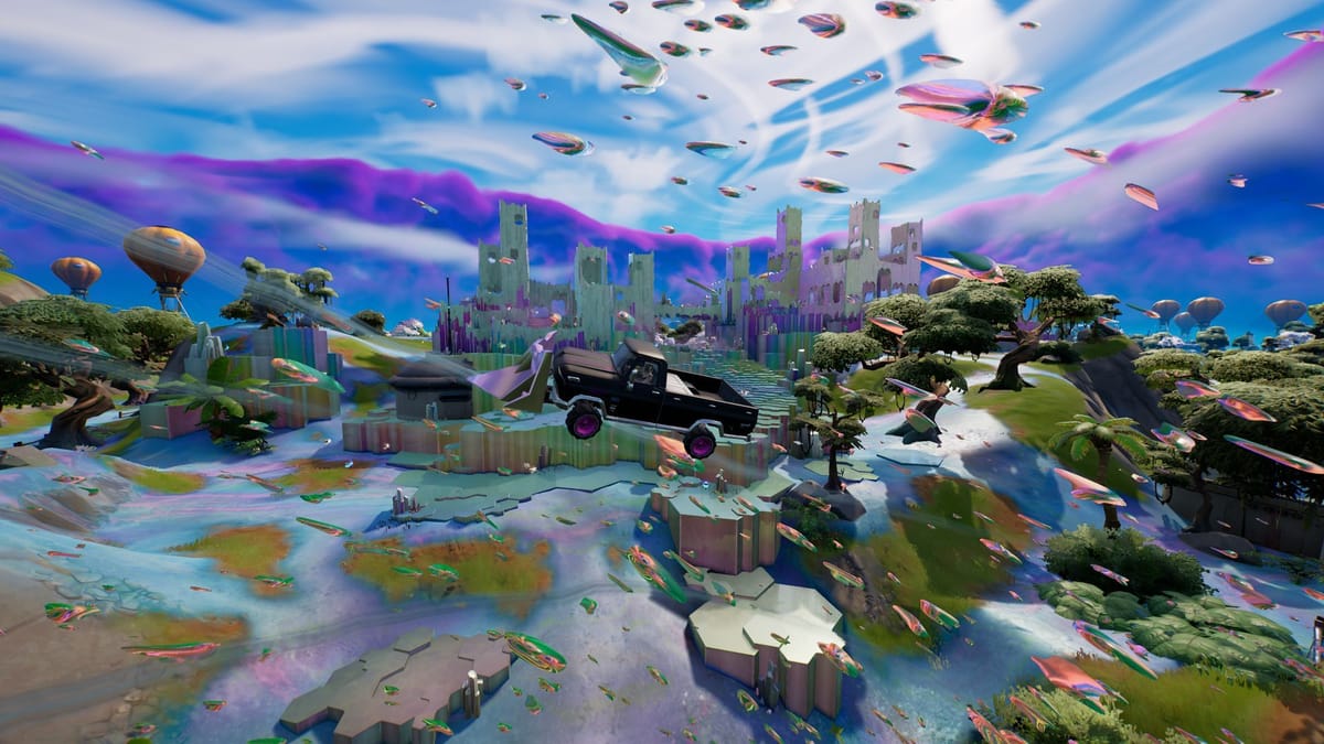 Fortnite: How to drive a vehicle into a Chrome Vortex and fly around it ...