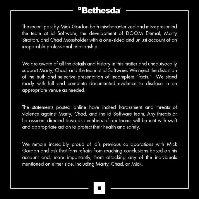 Bethesda responds with official statement amidst Mick Gordon's ...
