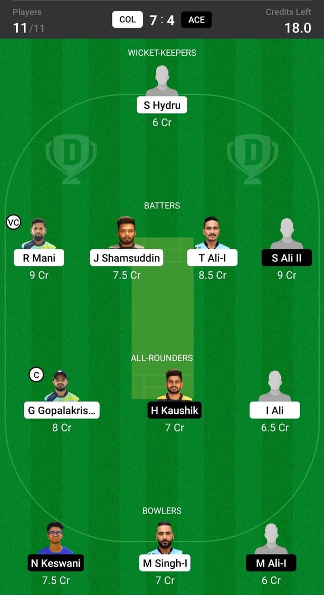 COL vs ACE Dream11 Prediction: Fantasy Cricket Tips, Today's Playing 11, Player Stats and Pitch ...