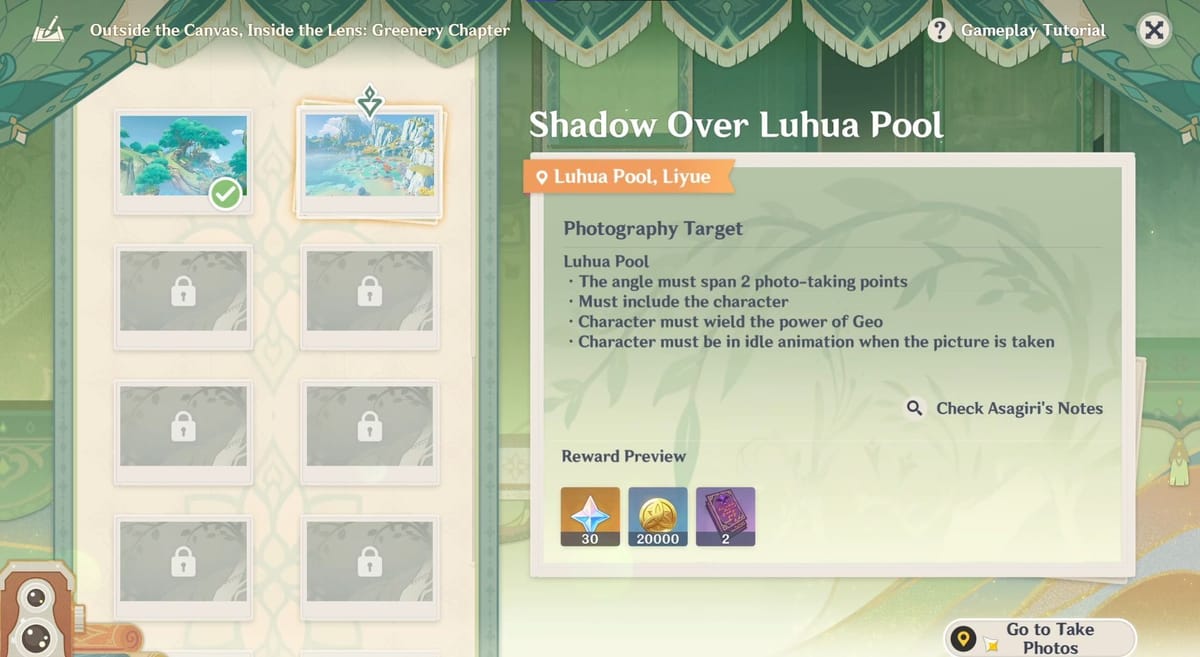 Genshin Impact Shadow over Luhua Pool photography target and location
