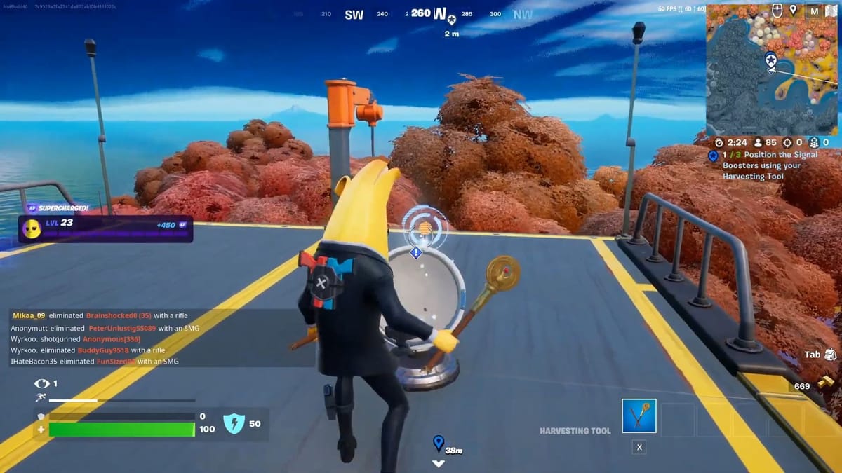 Fortnite: How to position Signal booster using your harvesting tool