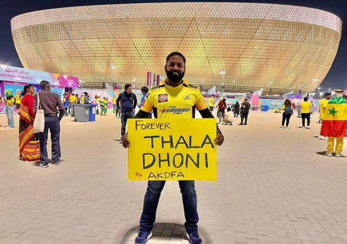MS Dhoni fan makes his presence felt at FIFA World Cup 2022