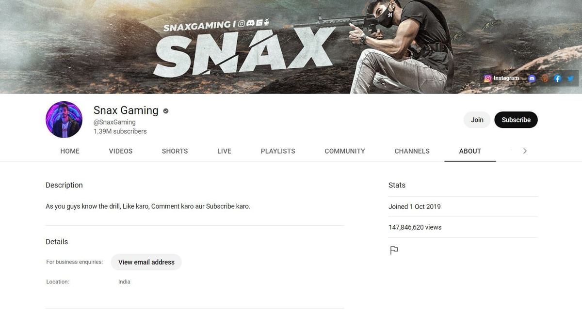 Snax Gaming's BGMI ID, stats, F/D ratio, win ratio, YouTube income, and more