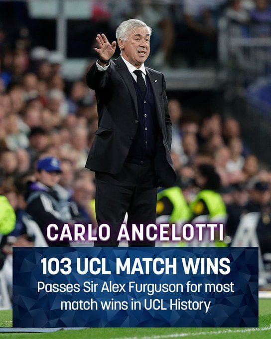 Real Madrid manager Carlo Ancelotti surpasses UCL record held by ...