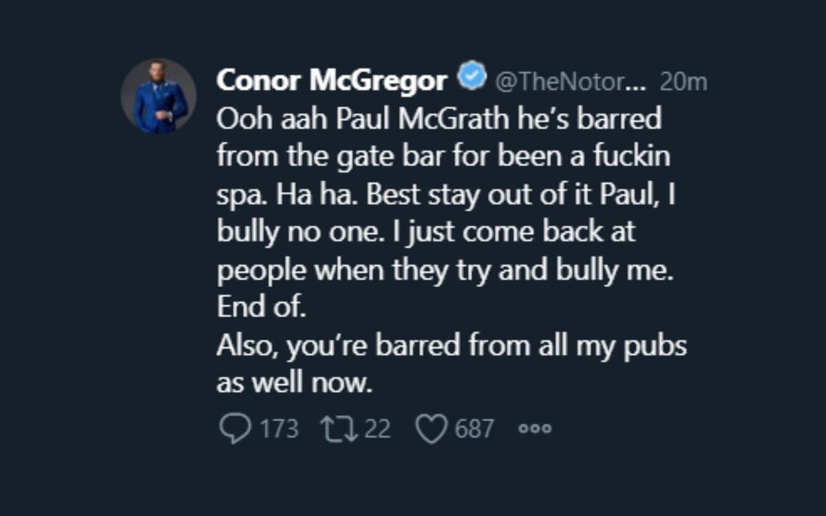 Conor McGregor calls out PJ Gallagher and Paul McGrath for a 2 vs. 1 ...