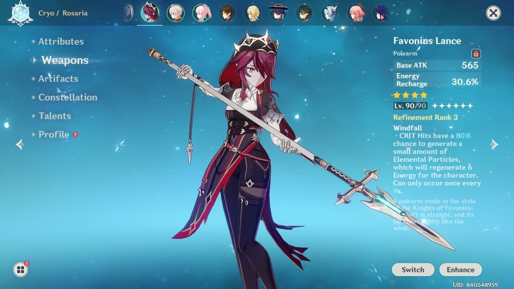 Best Rosaria build in Genshin Impact: Artifacts, weapons, and team role