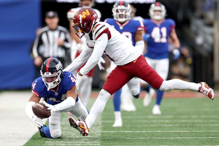Jahan Dotson catch: WR makes ridiculous catch but Giants force fumble ...