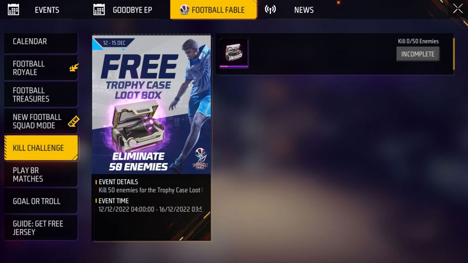Garena provides free Trophy Case Loot Box in Free Fire (MAX version)