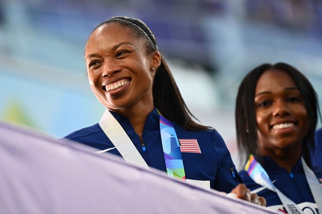 When did Allyson Felix make her Olympic debut? What happened at the event?