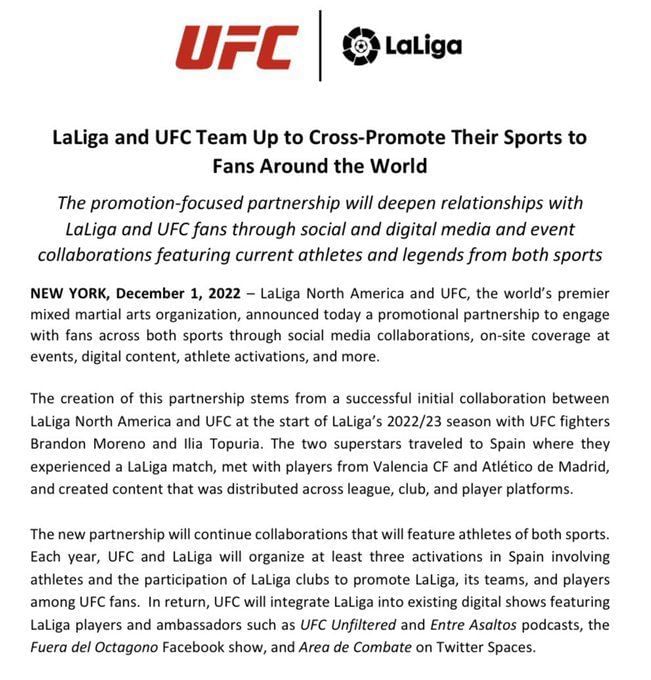UFC and La Liga North America announce official partnership to cross ...