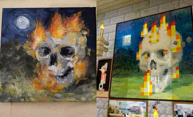 Minecraft player recreates iconic skull painting from the game