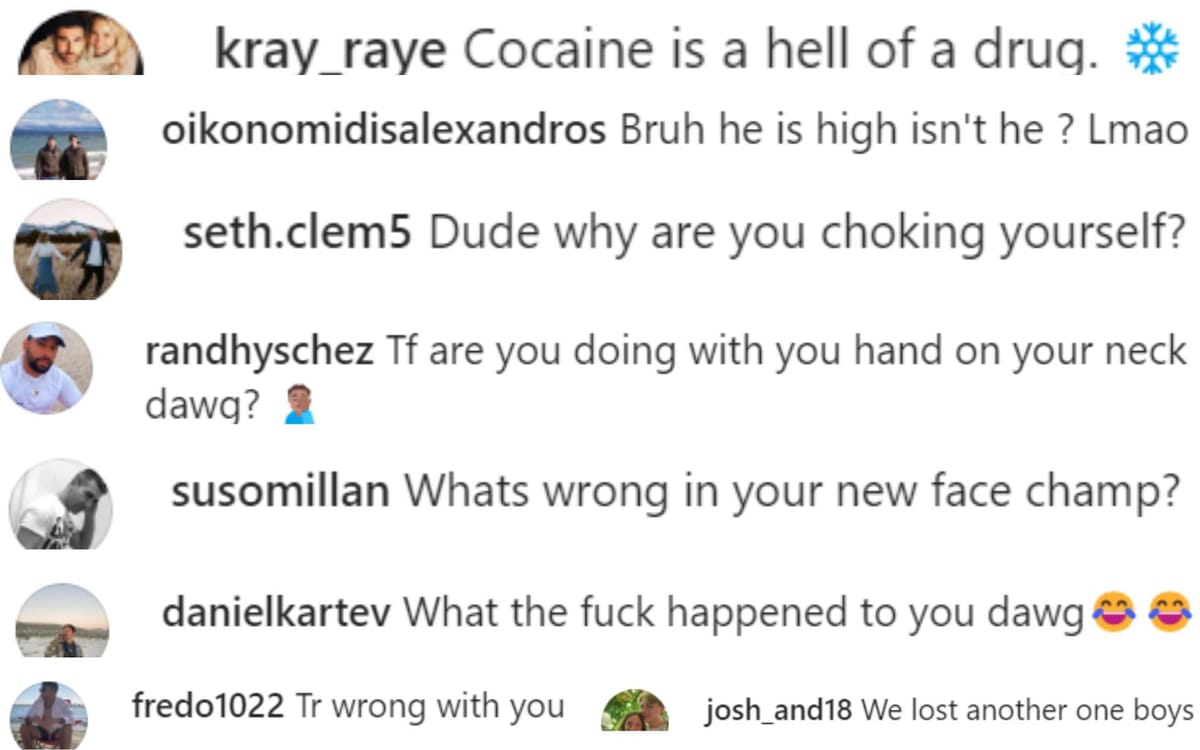 Conor McGregor's new post of him choking himself has fans crying "Cocaine!"