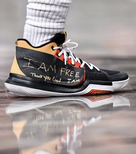 Kyrie Irving wore “I AM FREE, thank you god” on his shoes after fallout ...