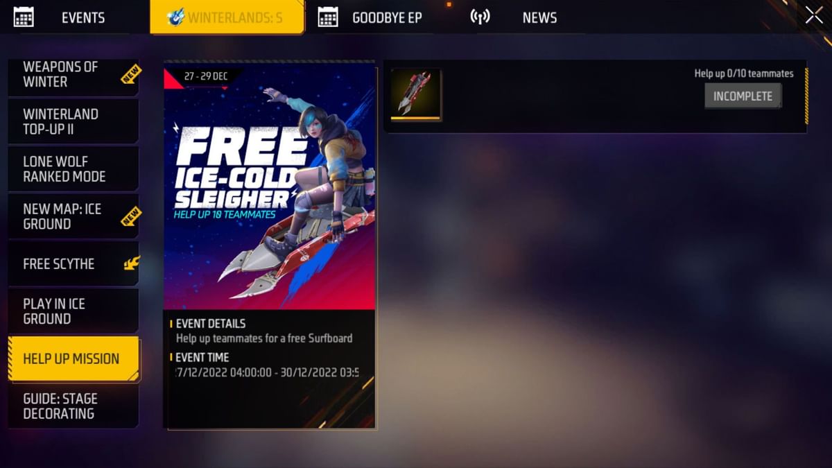 New Free Fire MAX Help Up mission provides Ice-cold Sleigher