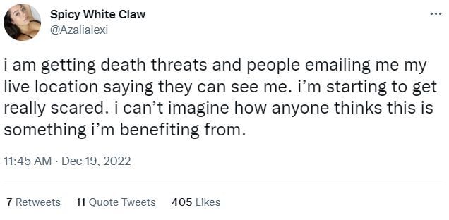 Twitch streamer Azalialexi reveals getting death threats following s ...