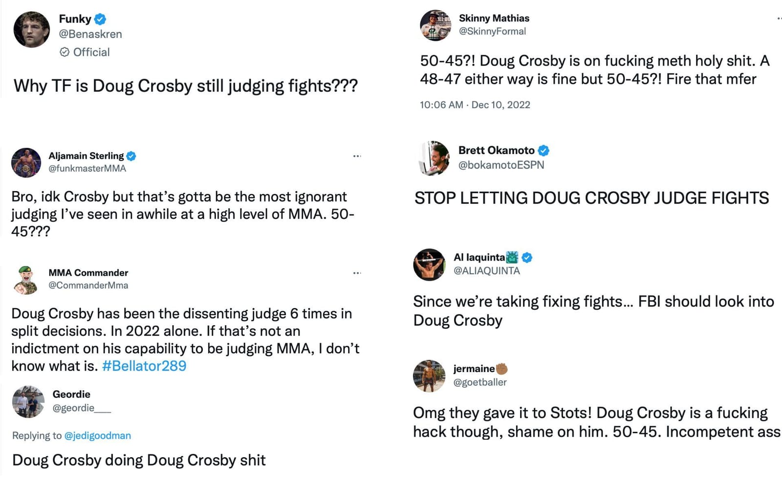 MMA judge Doug Crosby condemned by fighters and fans for repeated ...