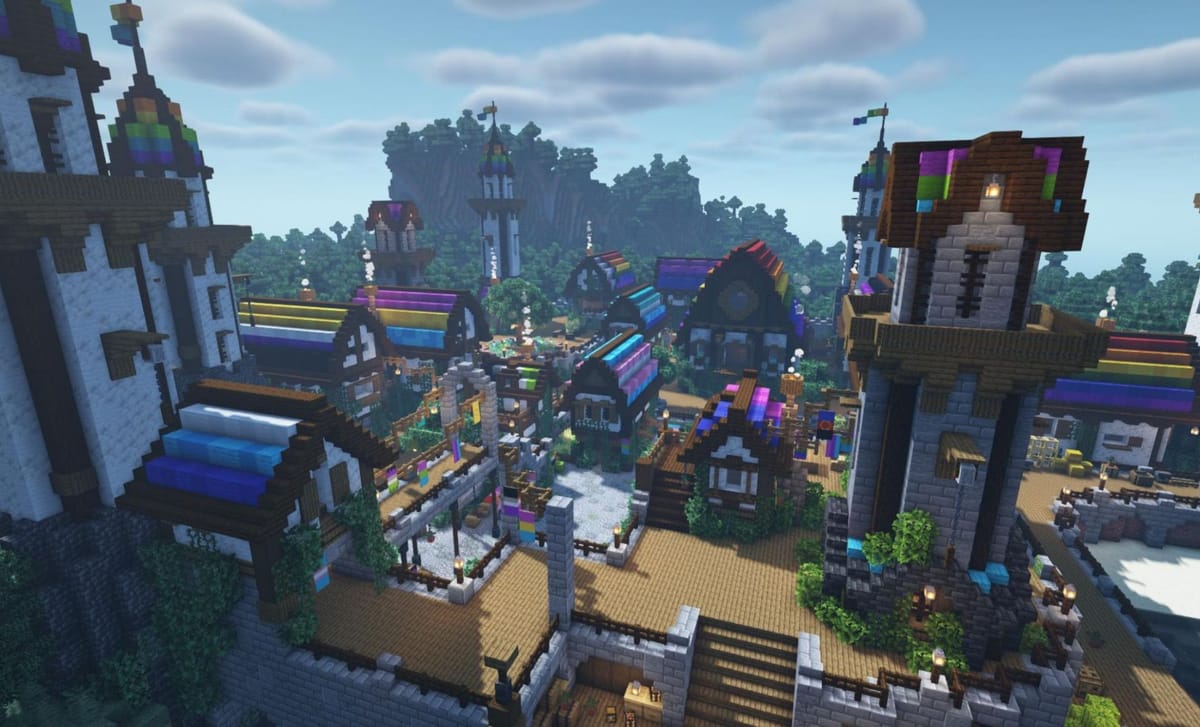 Minecraft player creates a beautiful Pride themed village