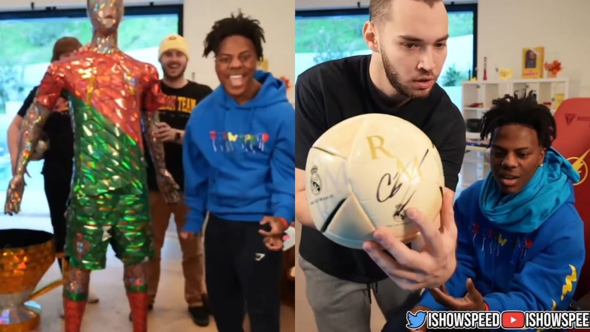 Adin Ross surprises IShowSpeed with a life-sized Ronaldo figure on the ...