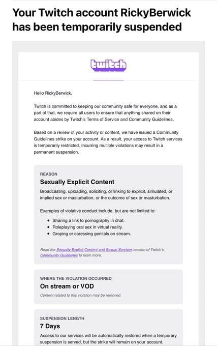 Streamer and comedian Ricky Berwick banned from Twitch after following ...