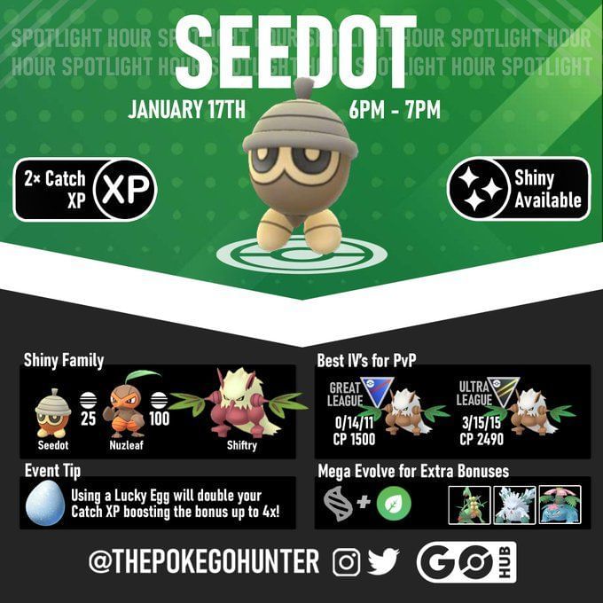Will Shiny Seedot be present in the upcoming Spotlight Hour in Pokemon GO?