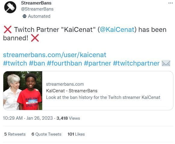 Why was Kai Cenat banned on Twitch again?
