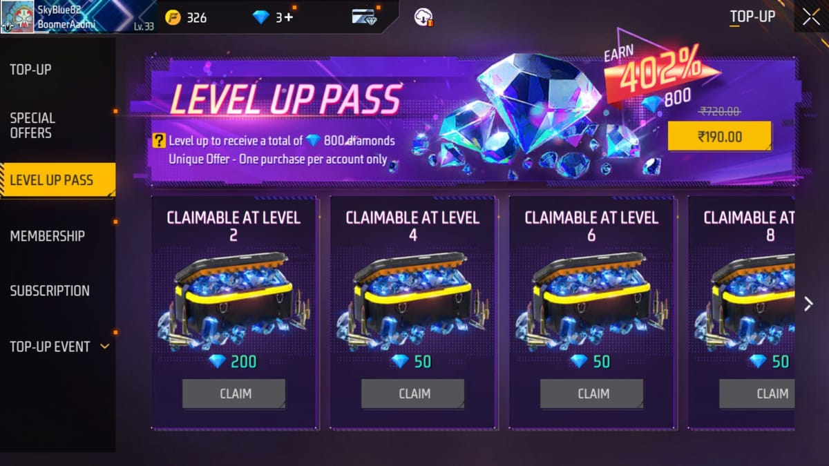 What is Level Up Pass in Free Fire MAX and how to get cheap diamonds ...