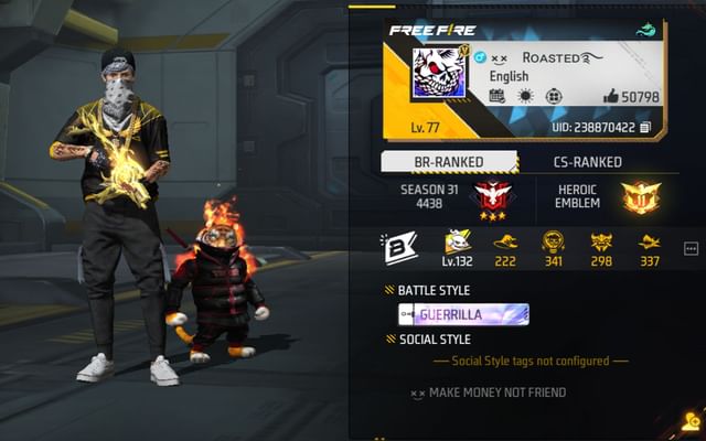 Roasted Gaming’s Free Fire ID, stats, K/D ratio, and more