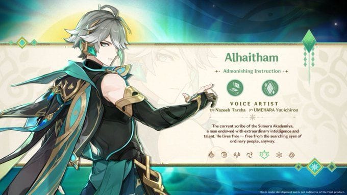 Nazeeh Tarsha and Umehara Yuichirou to voice Alhaitham in Genshin Impact