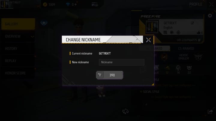 How to enter space in Free Fire MAX name (Unicode 3164)