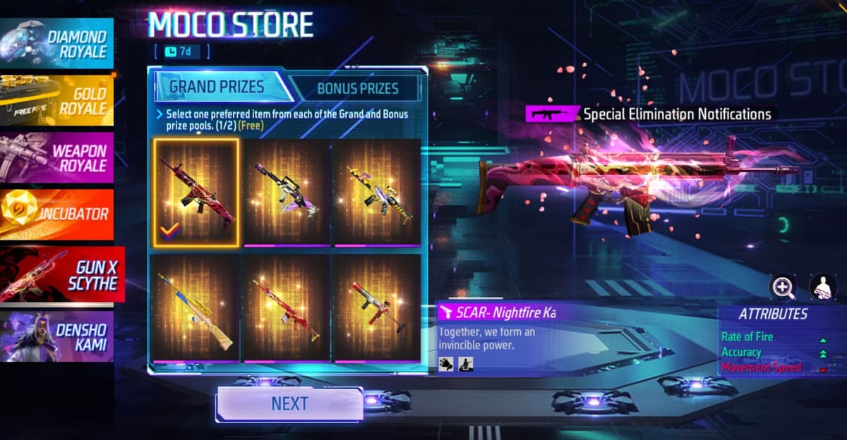 How to get Nightfire Kami SCAR and Stormwrath Sickle from Free Fire MAX ...