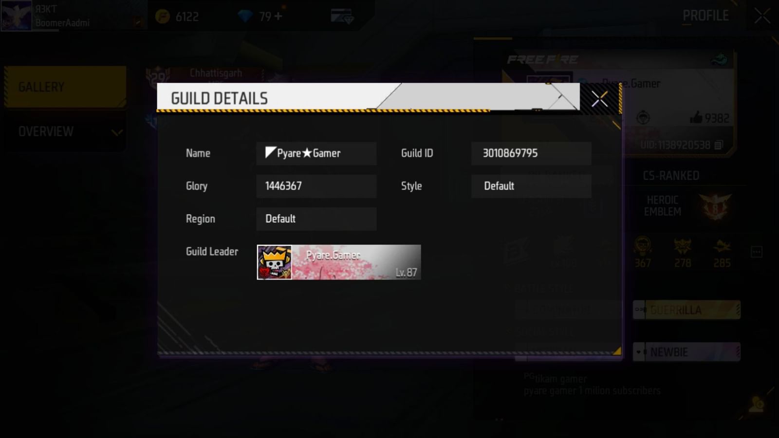 Pyare Gamer's Free Fire MAX ID, stats, guild, monthly income, and more ...