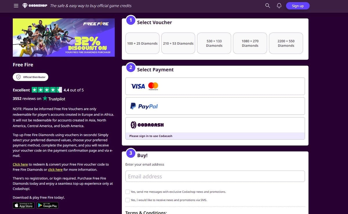How to purchase Free Fire diamonds from Codashop in 2023