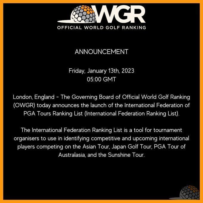 OWGR introduces new ranking list to identify talent from smaller tours