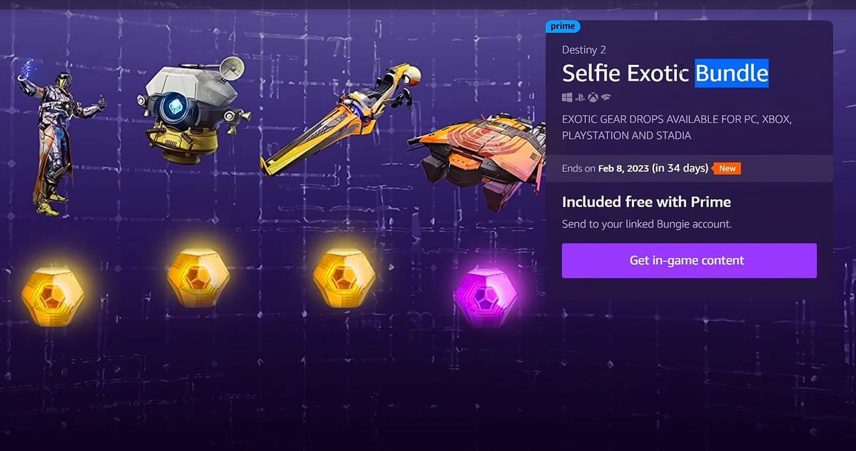 How to get the Selfie Exotic bundle from Destiny 2 Amazon Prime Gaming