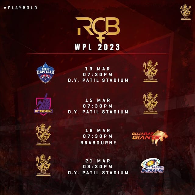 RCB Womens Schedule WPL 2023 - RCB Next Match & Upcoming Match Schedule