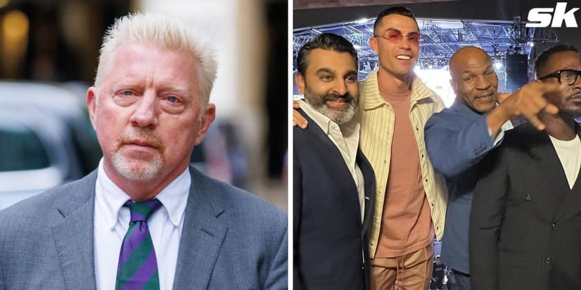 Boris Becker reacts to Cristiano Ronaldo posing with Mike Tyson at Jake ...