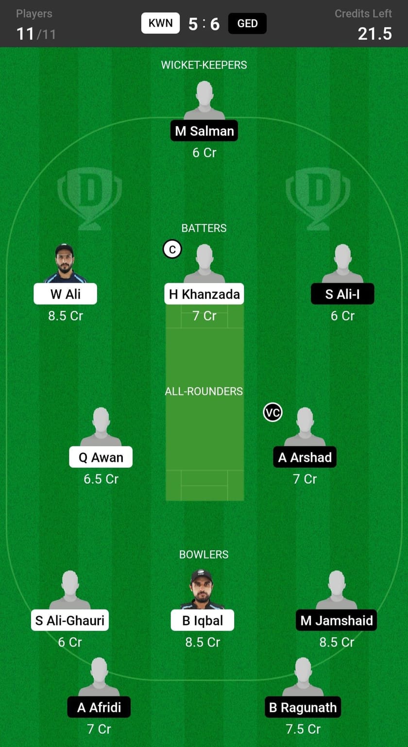 KWN vs GED Dream11 Prediction: Fantasy Cricket Tips, Today's Playing 11 and Pitch Report for ...