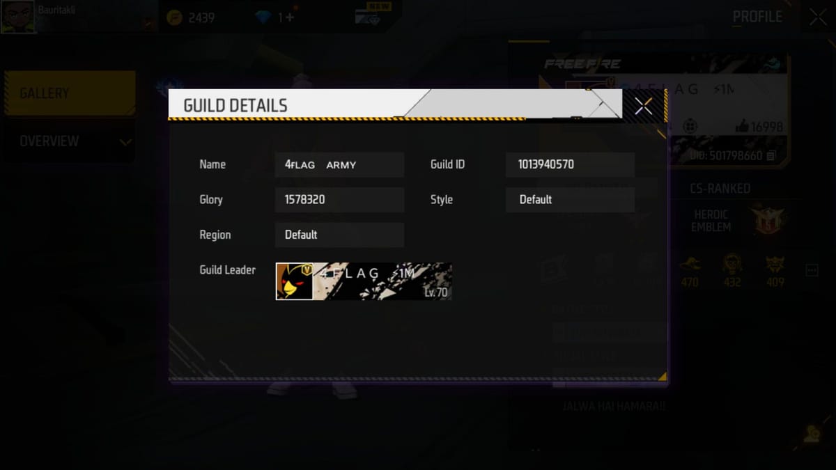 4Flag Gamer’s Free Fire MAX ID, stats, K/D ratio, headshot percentage, monthly income, and more