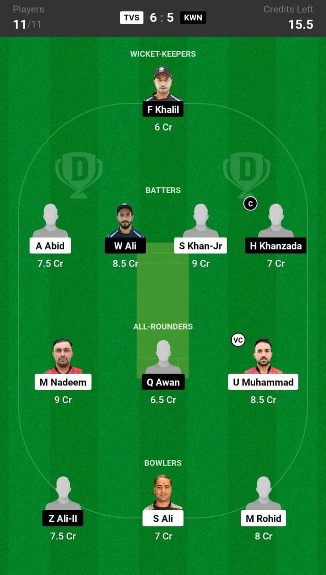 KWN vs TVS Dream11 Prediction: Fantasy Cricket Tips, Today's Playing 11 and Pitch Report for ...