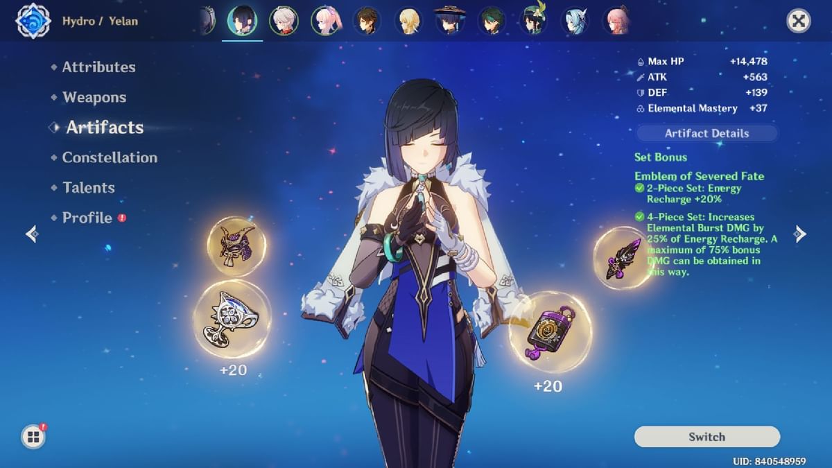 Genshin Impact Yelan build guide: Best artifacts, weapons, and teams