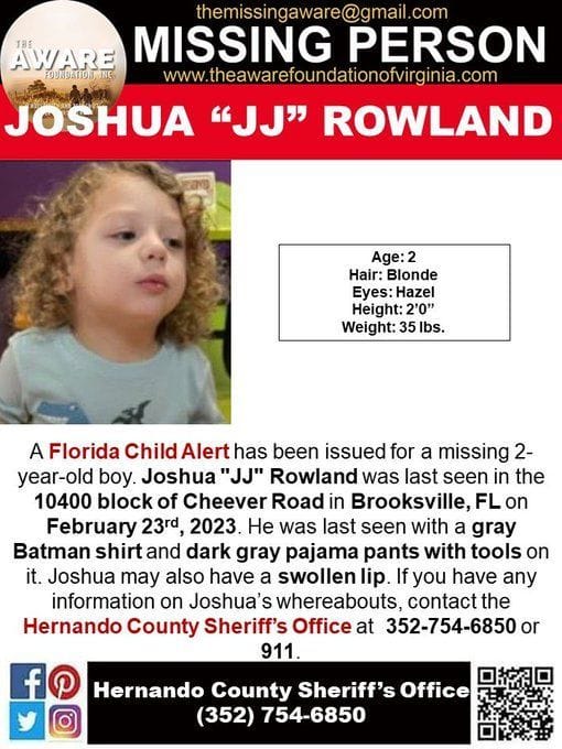 Joshua Rowland missing: Brookesville on alert in search for 2-year-old ...