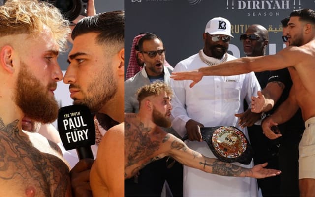 Tommy Fury: Jake Paul and Tommy Fury get in each other's face during ...