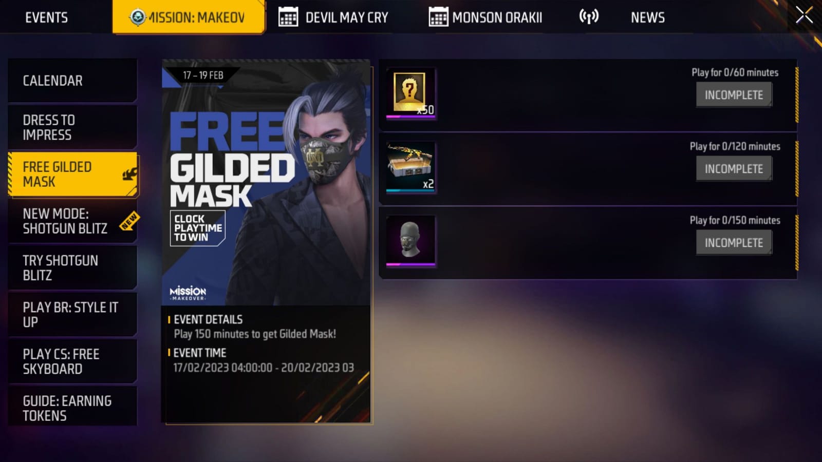 Free Fire MAX Gilded Mask event: Event dates, rewards, and more