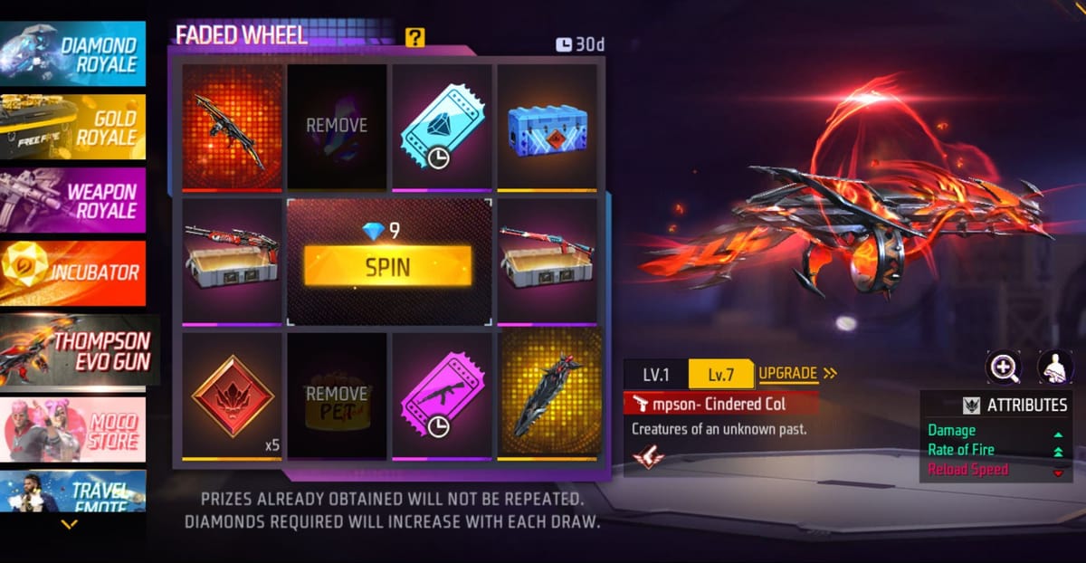 Free Fire Cindered Colossus Thompson Evo gun skin: How to get, price ...