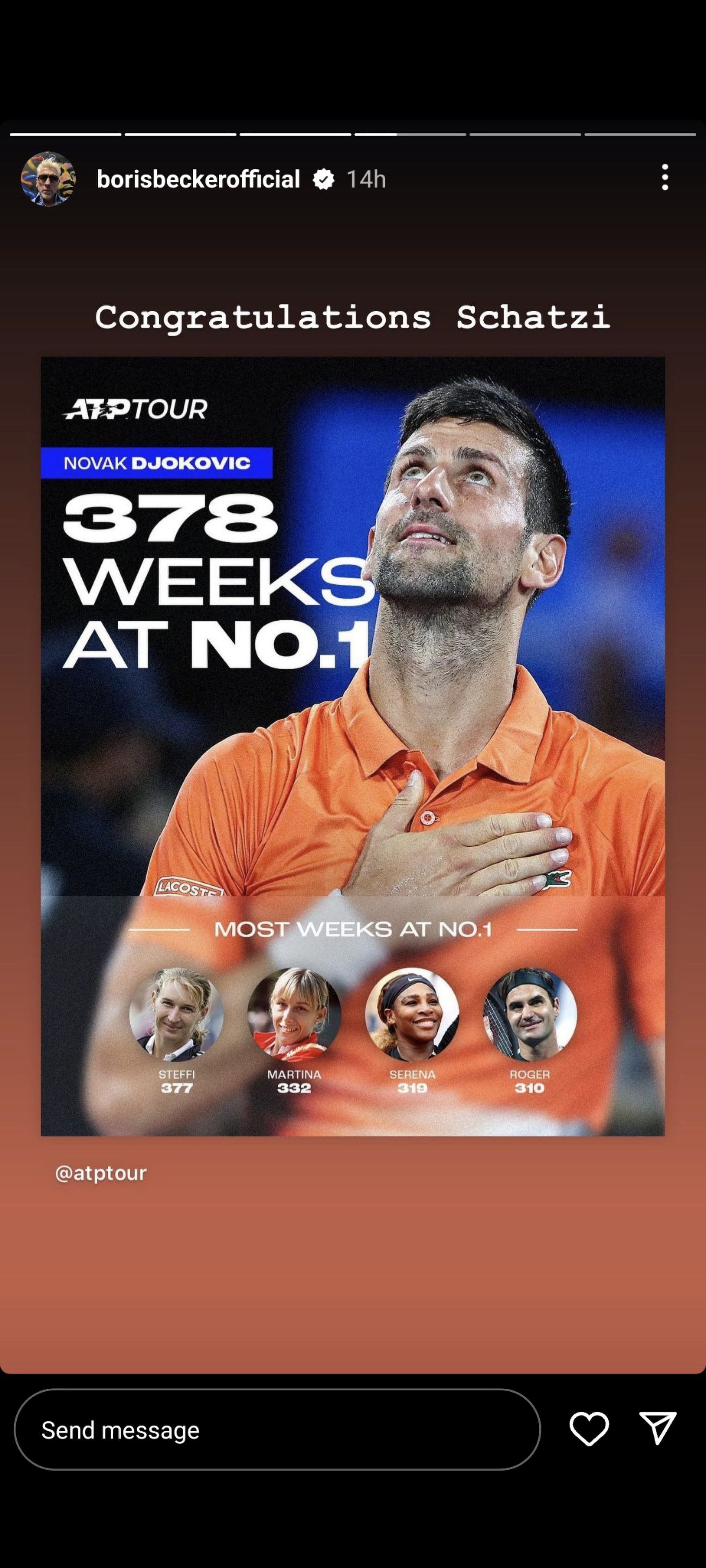 Boris Becker congratulates "darling" Novak Djokovic for breaking Steffi ...