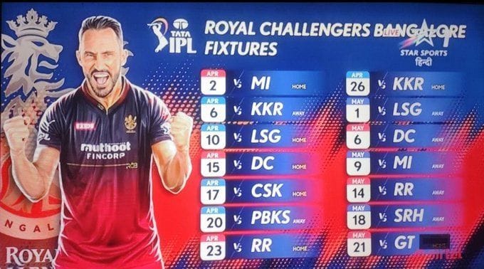 Royal Challengers Bangalore Schedule IPL 2023: Complete RCB match list ...