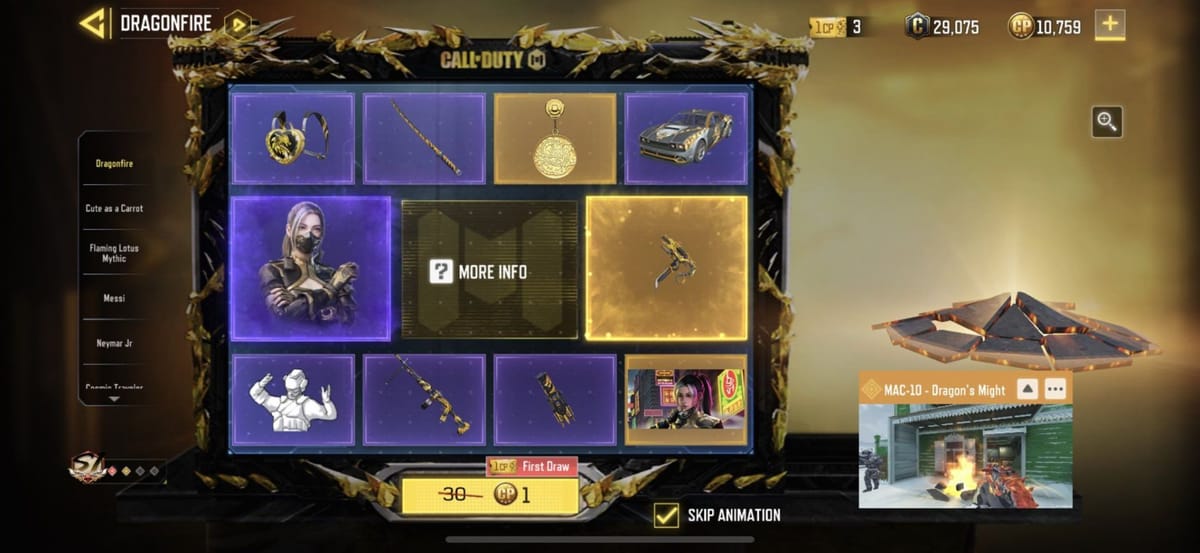 Call of Duty Mobile (COD Mobile) Dragonfire Draw: Main rewards, total ...